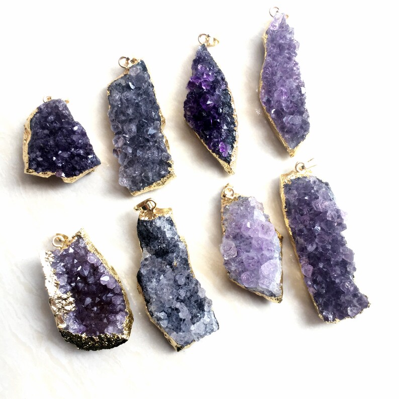 Raw Amethyst Necklace Gold Amethyst Druzy Natural Amethyst - Etsy