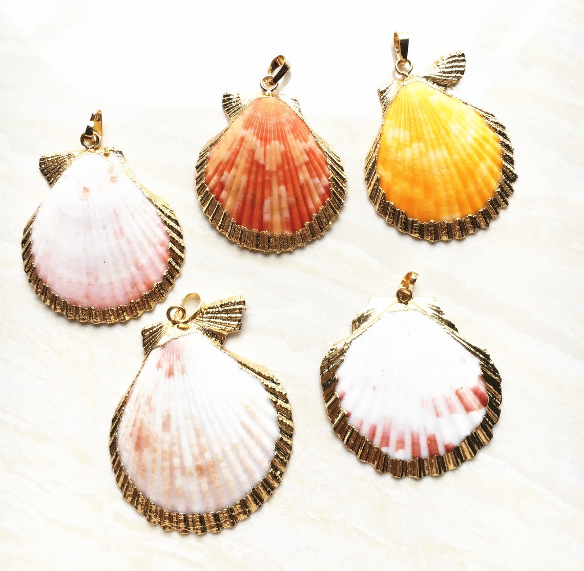 SALE Natural Beautiful Large Scallop Shell Pendant White Red | Etsy