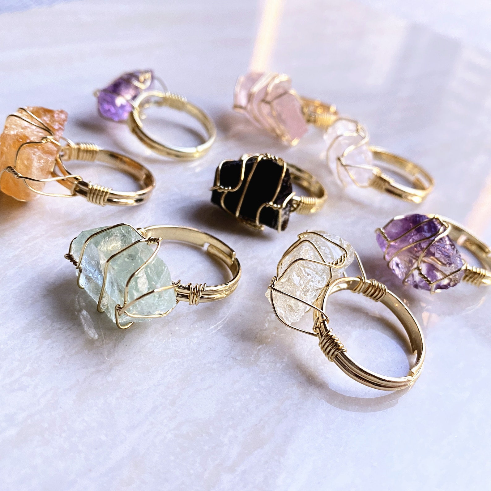 Raw Gemstone Ring // Natural Healing Crystal Quartz Band Rings - Etsy