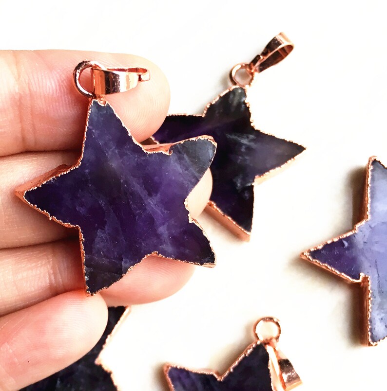 Natural Amethyst Star Shaped Charm Pendant With Rose Gold Plated - Rose ...