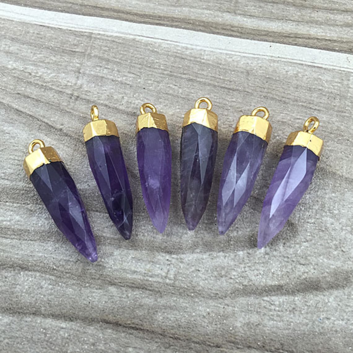 Natural Amethyst Petite Spike Point Pendant Charm With 24k | Etsy