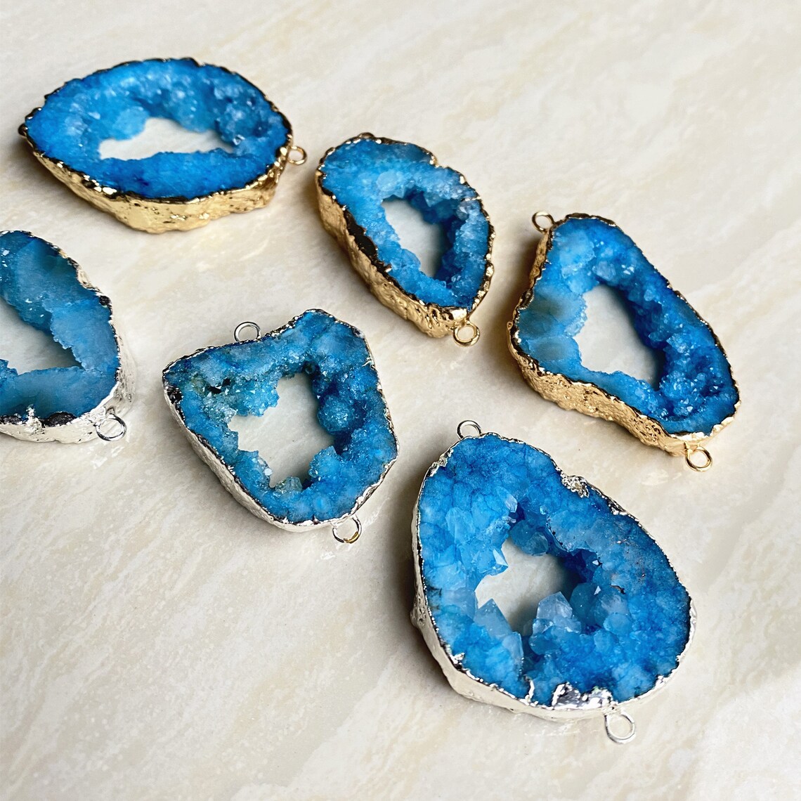 Large Mystic Aqua Blue Druzy Quartz Geode Raw Drusy Agate Slice Double ...