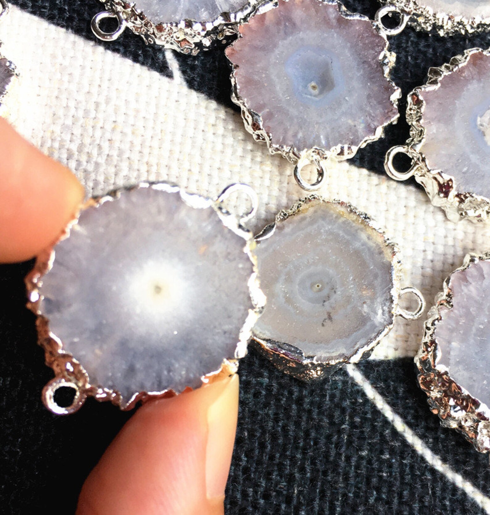 Mystical White Geode Slice Druzy Crystal Gemstone With Silver Plated ...