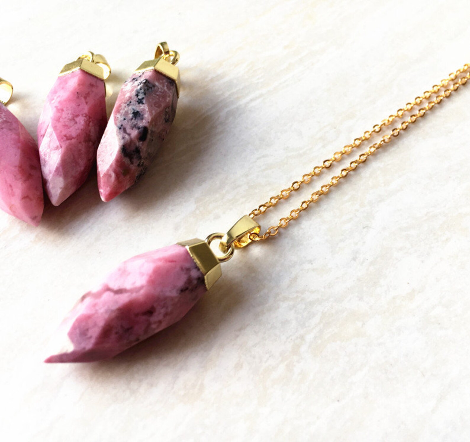 Natural Faceted Rhodonite Stone Pendant // Rose Stone Gemstone Point ...