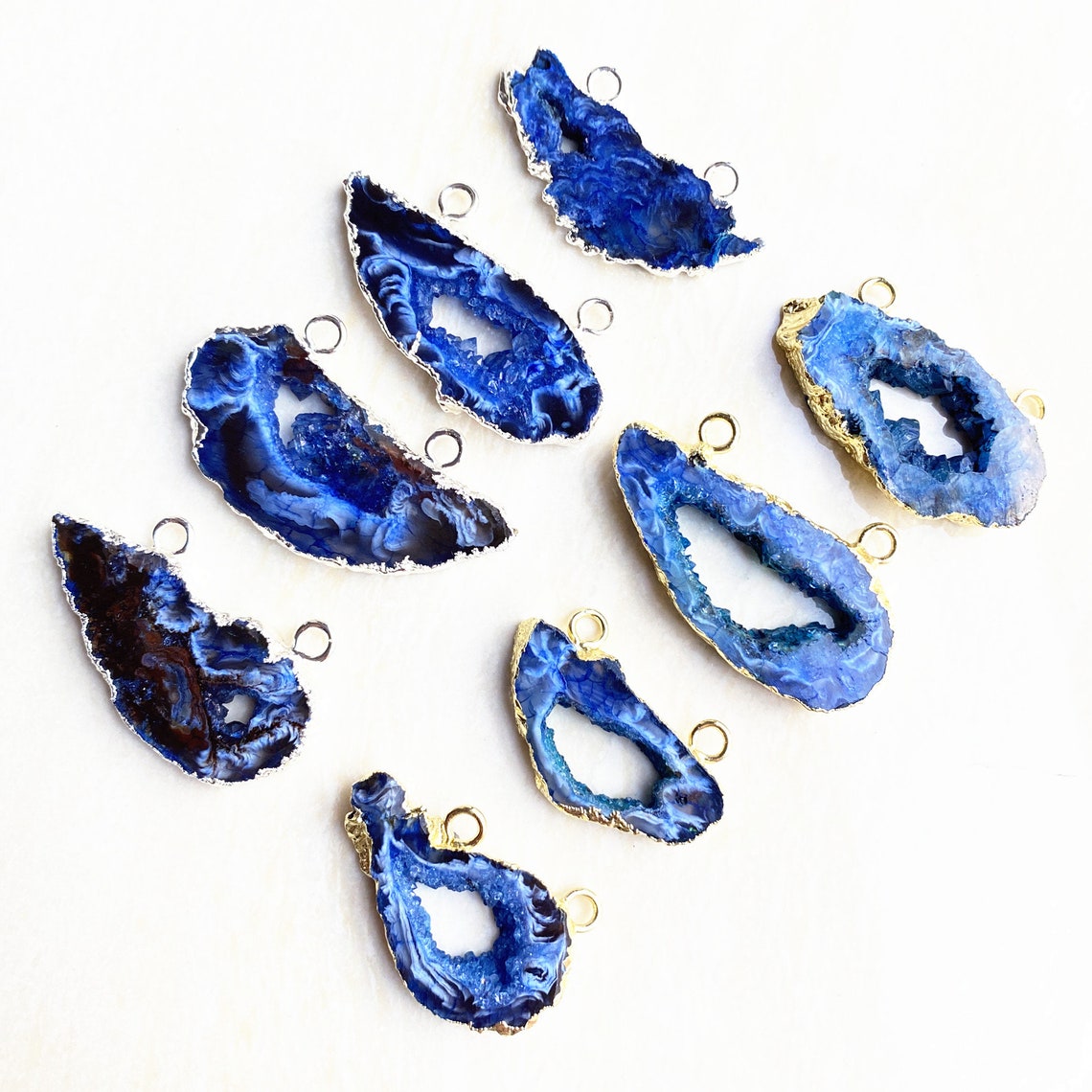 Blue Agate Druzy Occo Geode Slice Pendant Connector With - Etsy