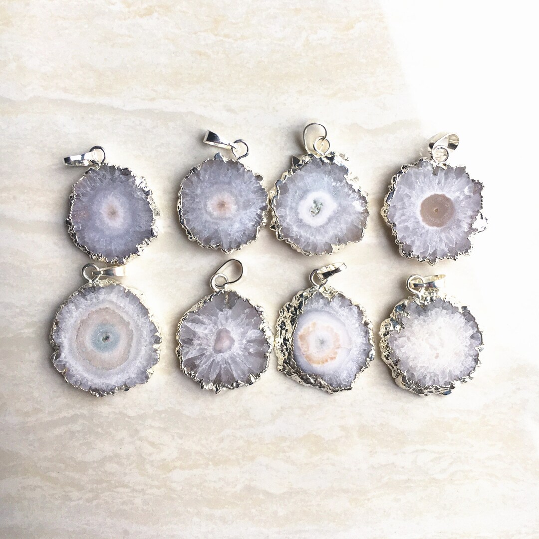 Wholesale Small White Quartz Geode Slice Druzy Gemstone Pendant With ...