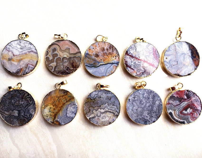 Colorful Agate Round Pendant Necklace // Large Beautiful | Etsy