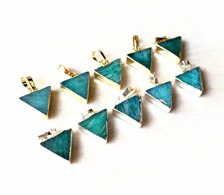 Petite Amazonite Crystal Pendant With Electroplated Gold | Etsy