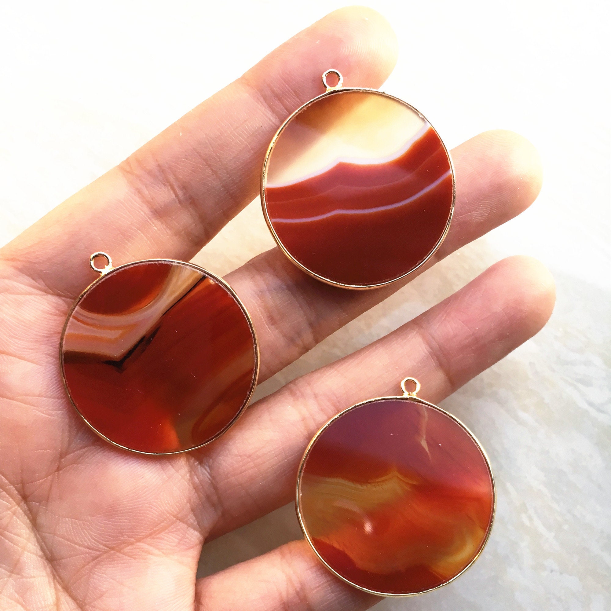 Natural 9 Gemstone Super Thin Slice Druzy Quartz Crystal Pendant With ...