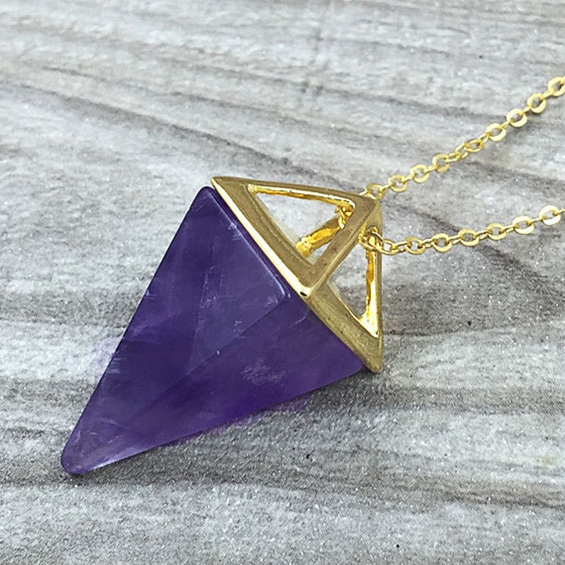 Opalite Point Necklace Amethyst Triangle Necklace Pyramid Pendant ...