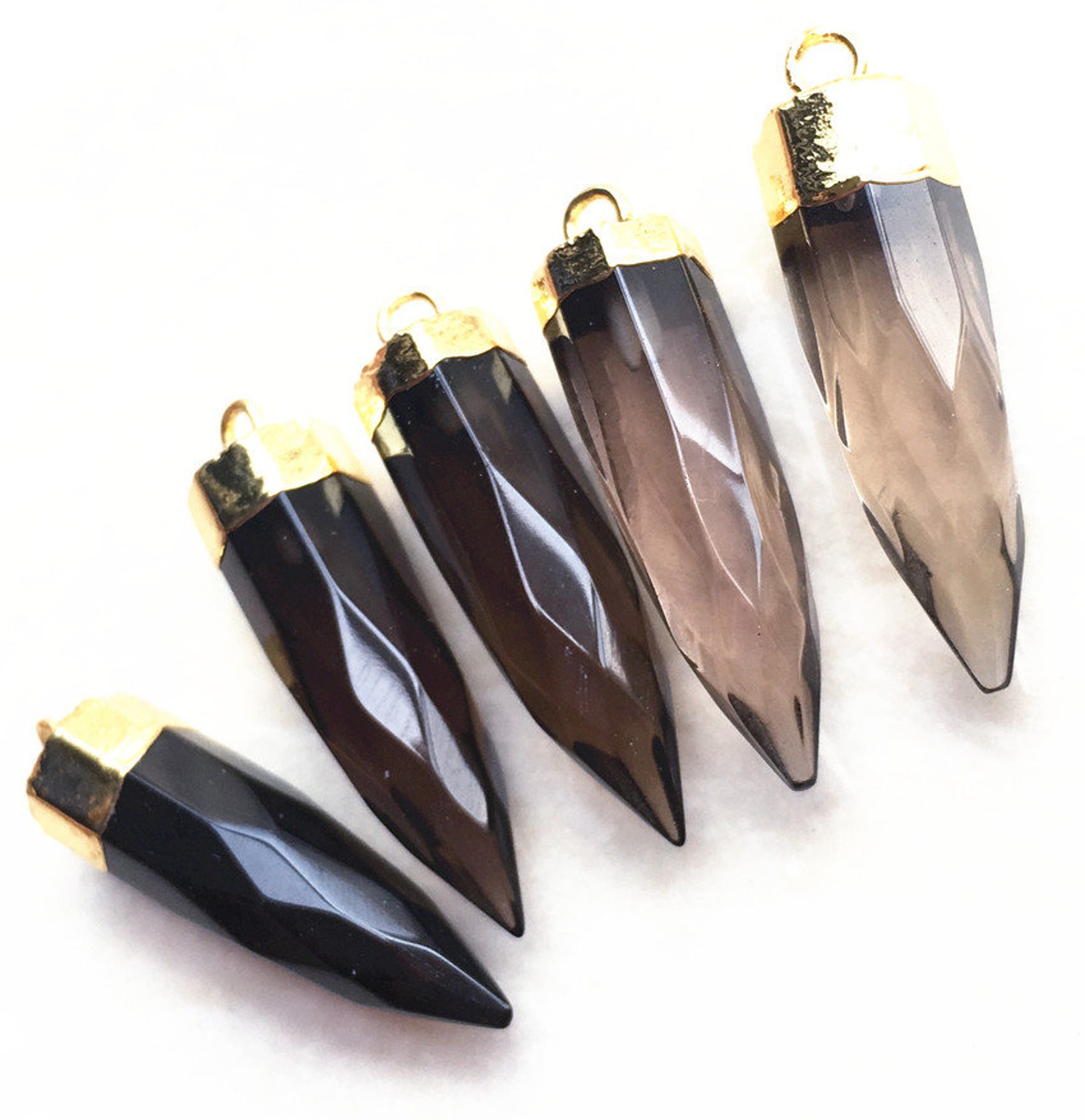 Natural Smoking Quartz Petite Spike Point Pendant Charm With 24k Gold ...