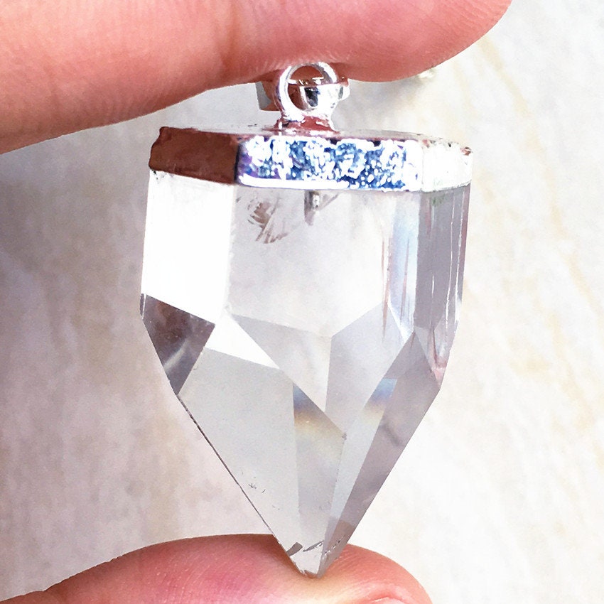 Natural Crystal Quartz Petite Spike Charm Pendant With Silver - Etsy
