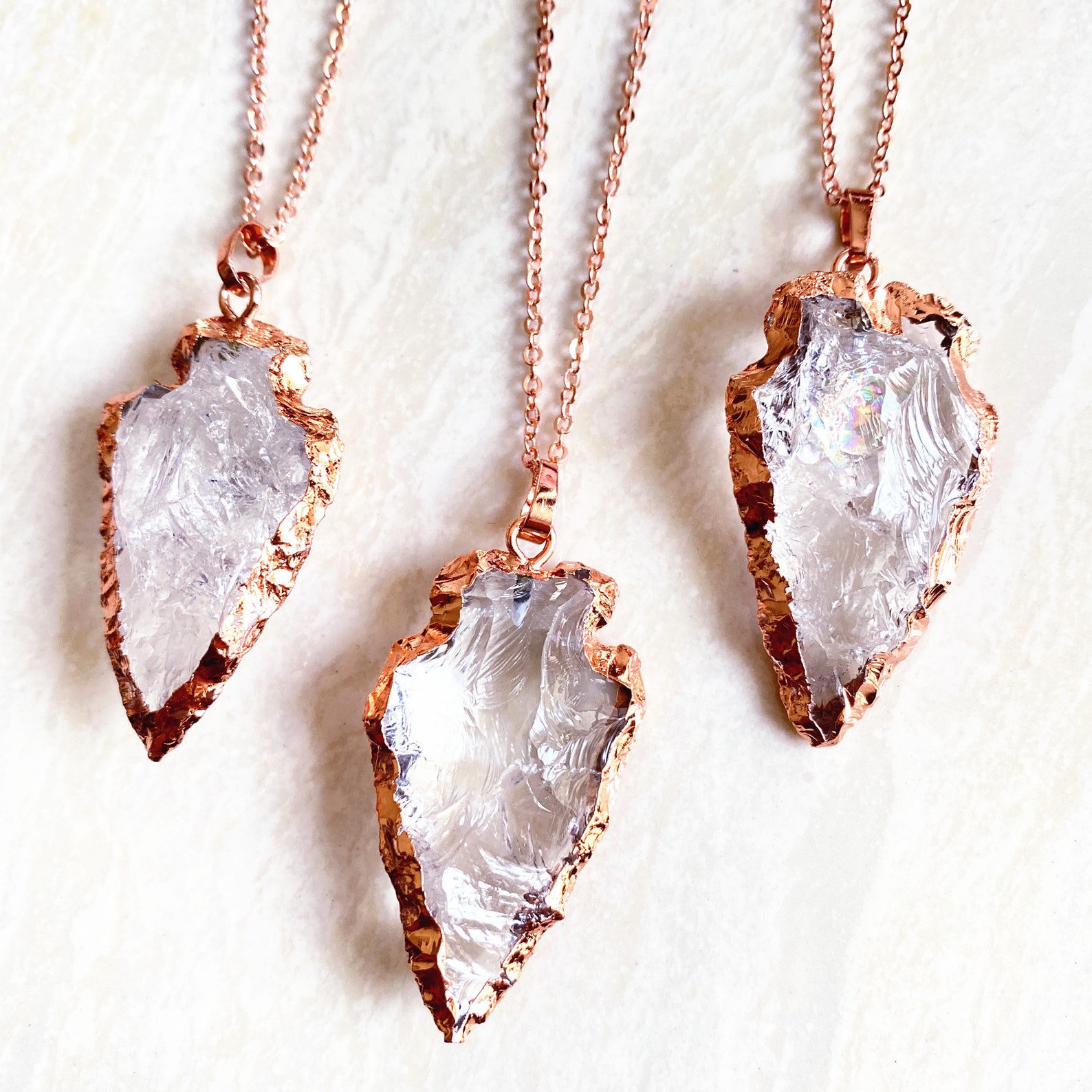 Rock Crystal Quartz Arrowhead Pendant in Rose Gold Plated - Etsy