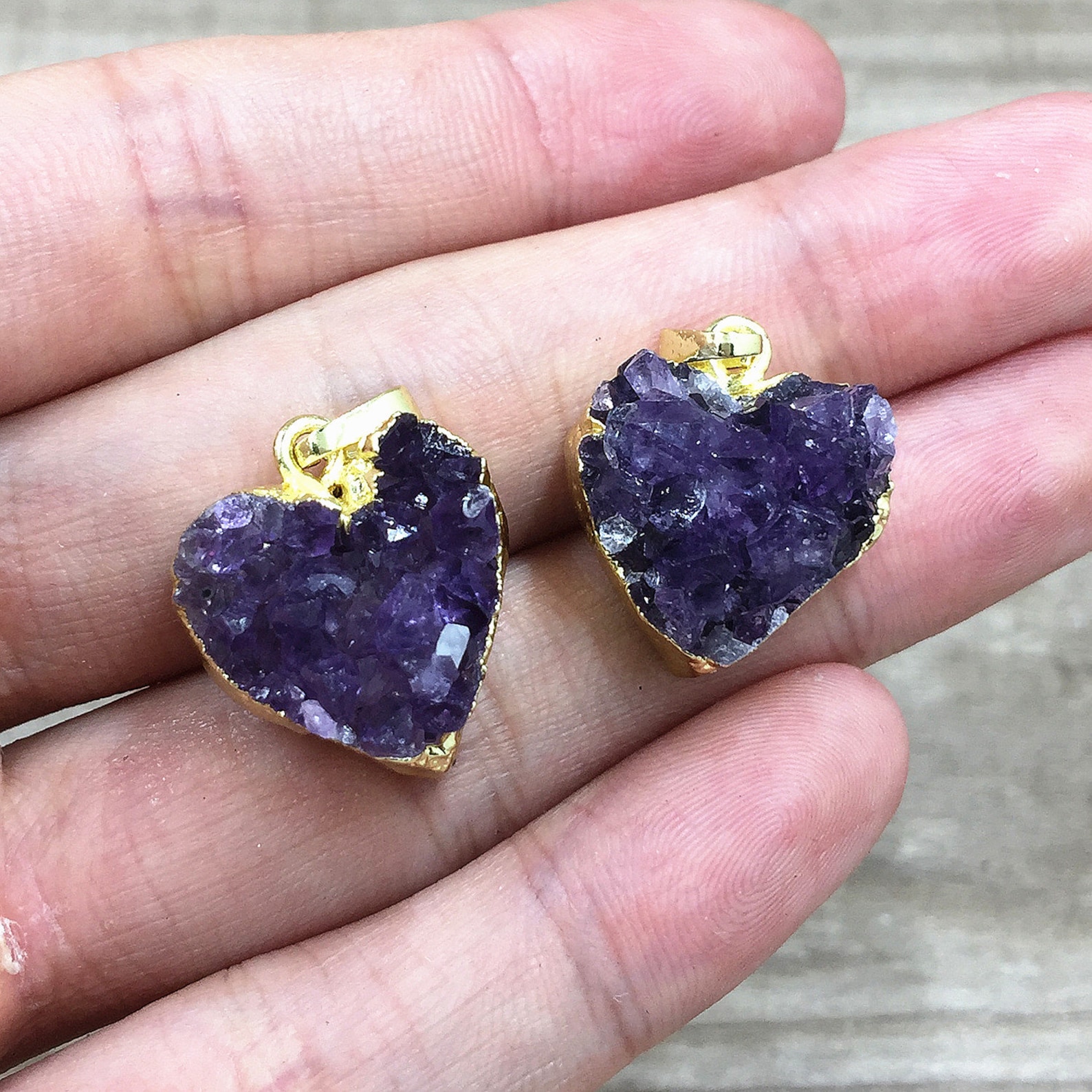 Natural Heart Amethyst Pendant Necklace Gold Heart Amethyst - Etsy