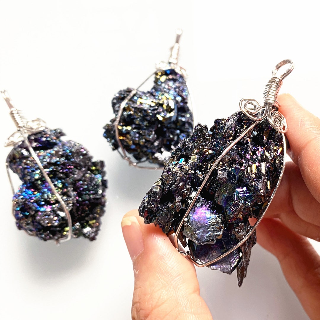 Rainbow Volcanic Rock Crystals Pendant Charms, Silver Plated Rainbow ...