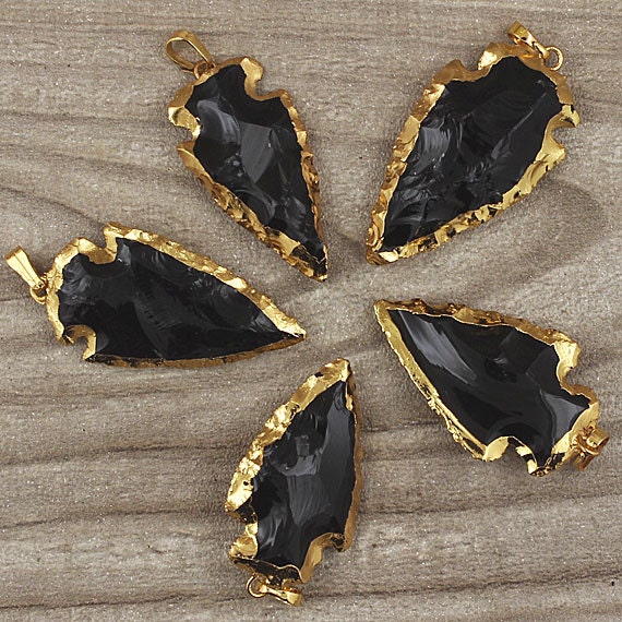 SALE Black Agate Arrowhead Shaped Pendant Necklace Charm with | Etsy