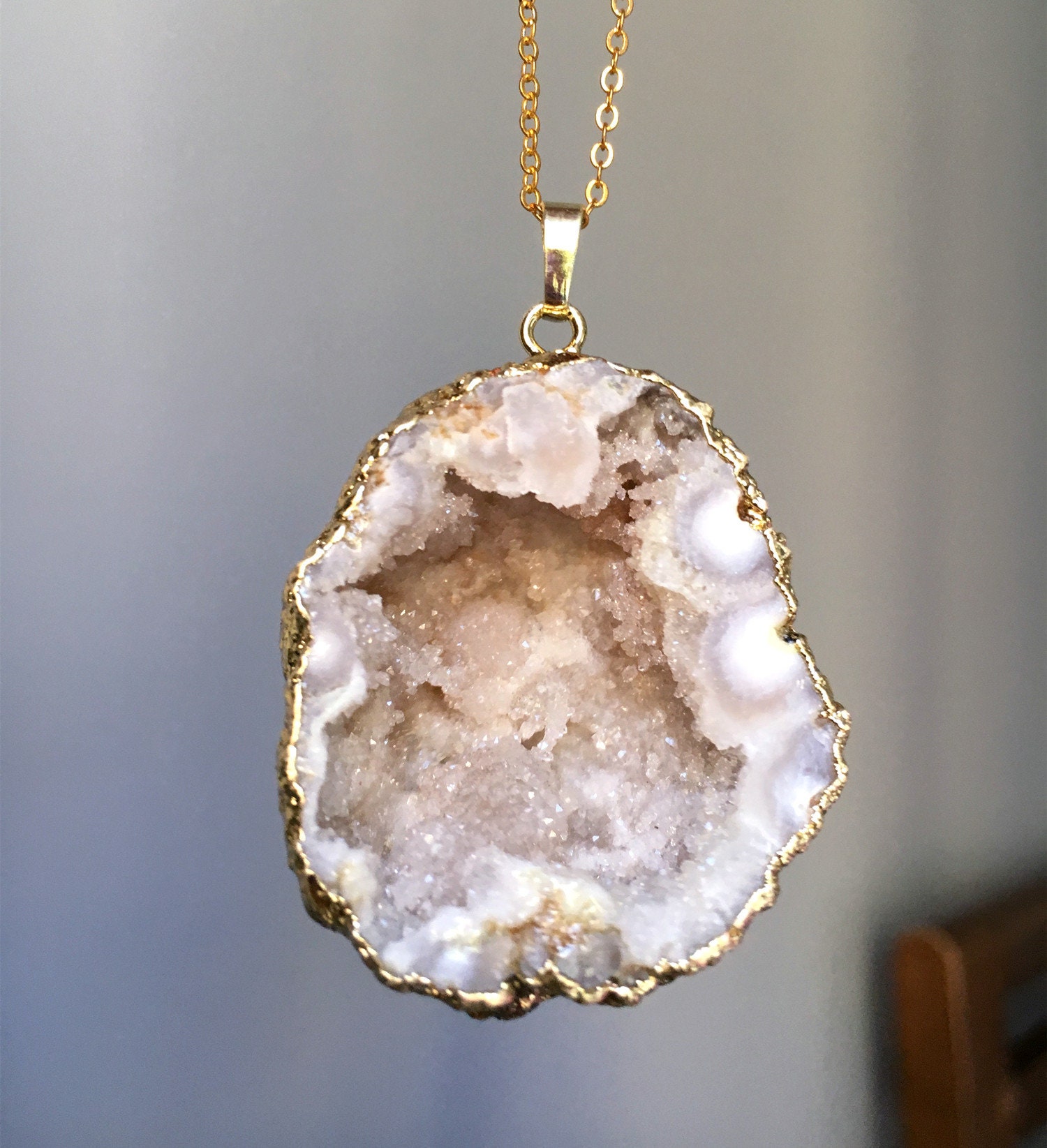 Sparkle Geode Agate Druzy Druzzy Pendant Charm With Gold - Etsy
