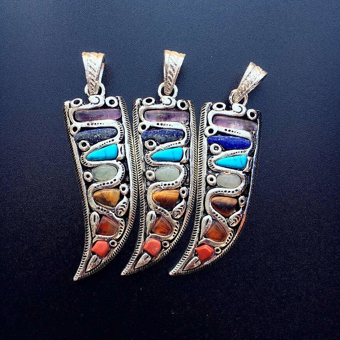 New Arrival! Tibetan Silver Horn Pendant Charm With 7 Chakra Healing ...