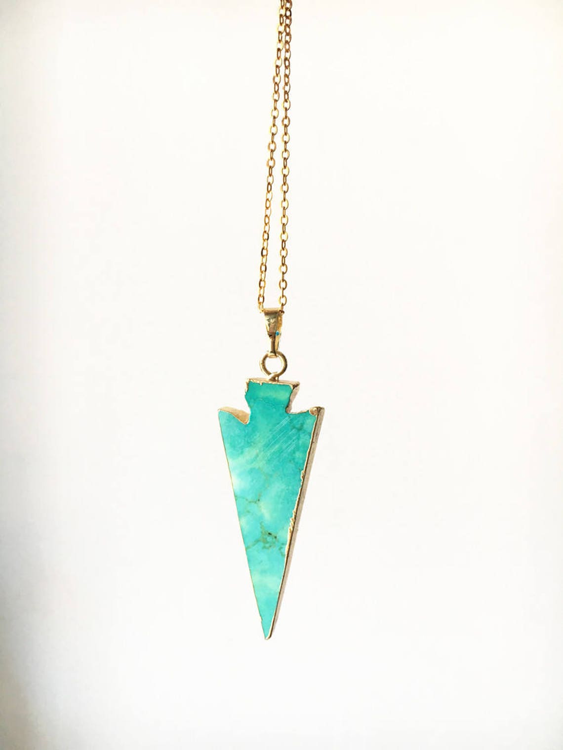 Blue Turquoise Arrowhead Pendant // Gold Turquoise Necklace ...