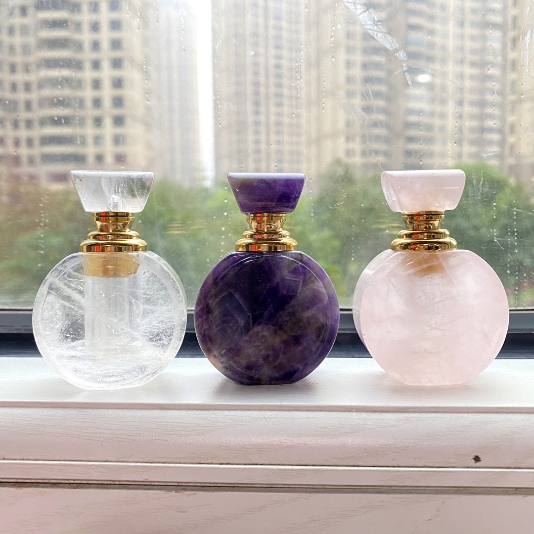 Large Round Gemstone Healing Crystal Quartz Perfume Bottle, Chakra ...