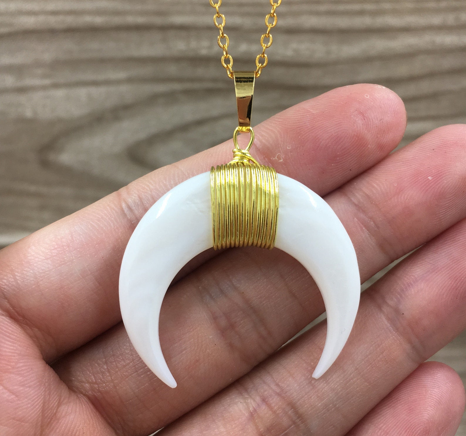 Crescent Moon Necklaces // Tribal Ox Horn Double Horn Necklace | Etsy