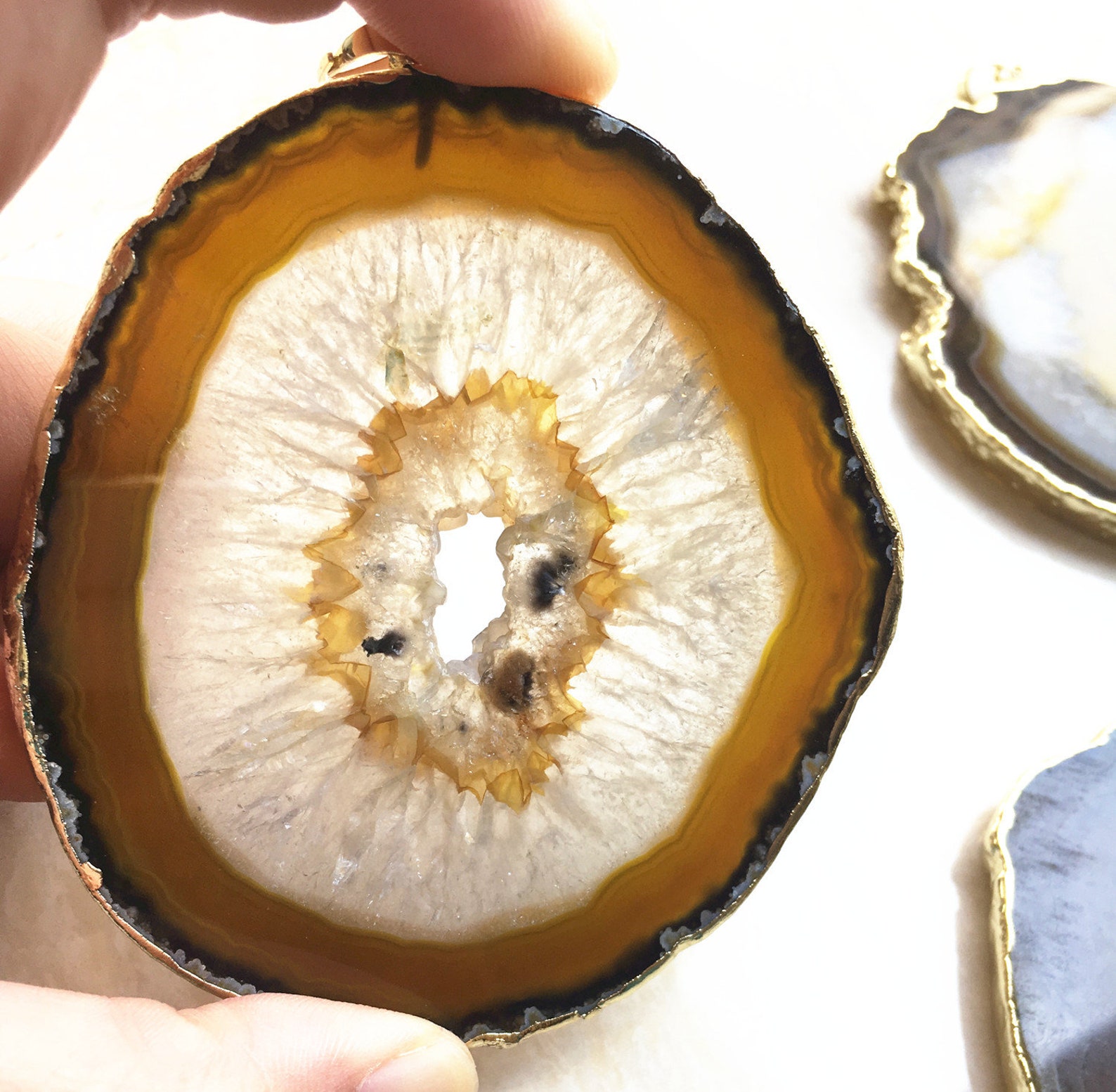 Super Large Geode Agate Slice Druzy Pendant With Gold Plated - Etsy