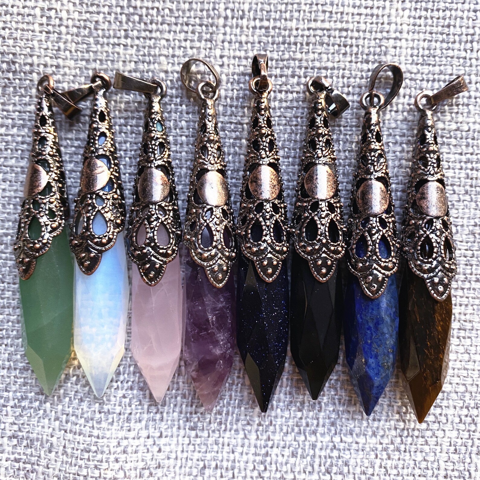 Natural 9 Gemstone Point Pendant Necklace // Healing Crystal | Etsy