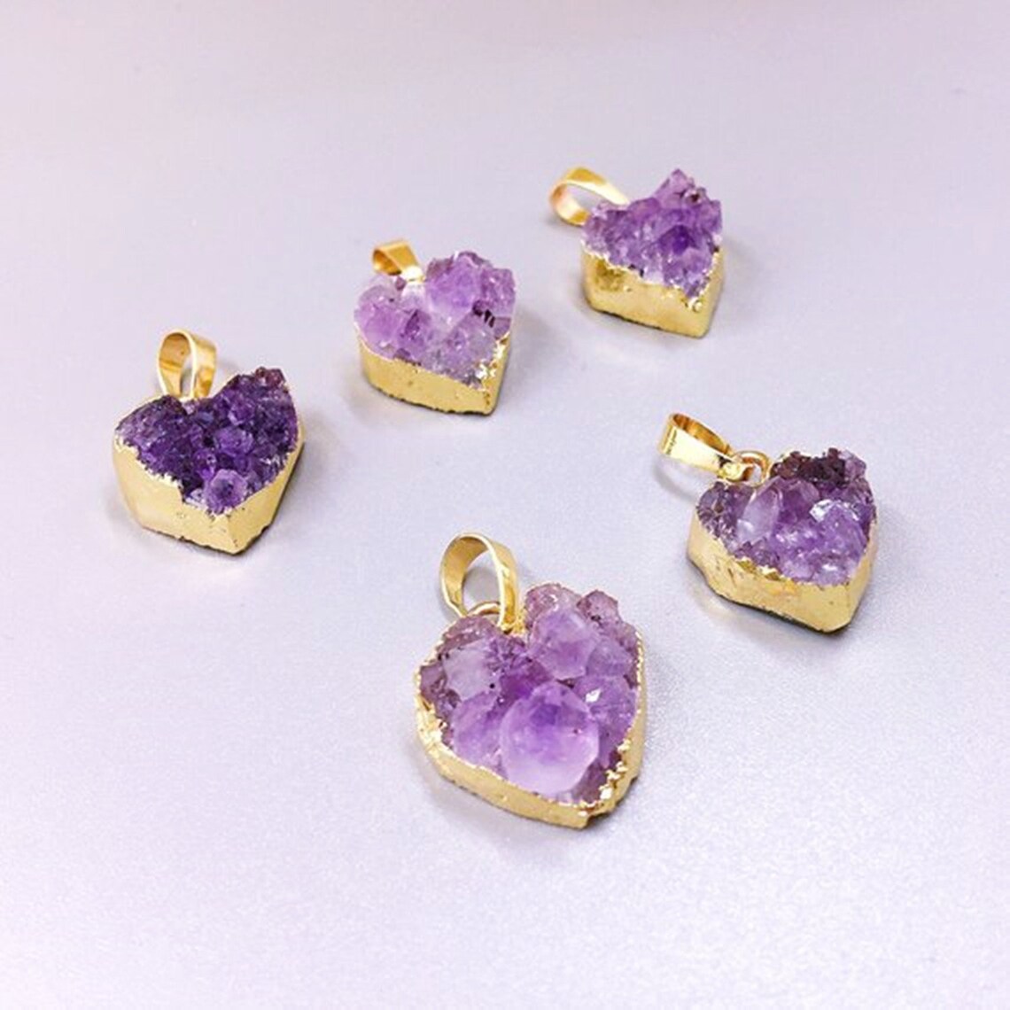 Natural Heart Amethyst Pendant Necklace Gold Heart Amethyst - Etsy