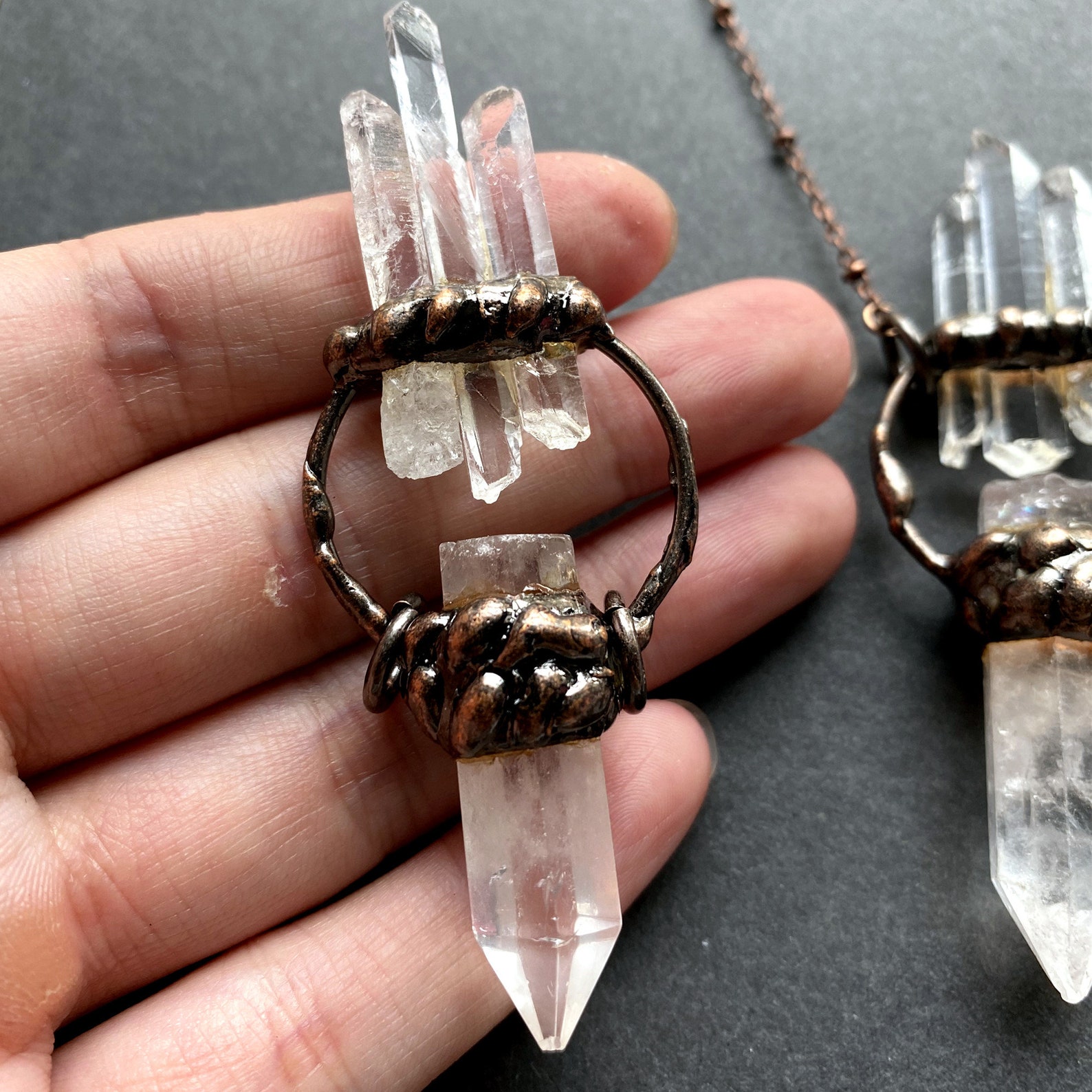 Natural Rock Quartz Point Pendant Necklace With Antique Rose - Etsy