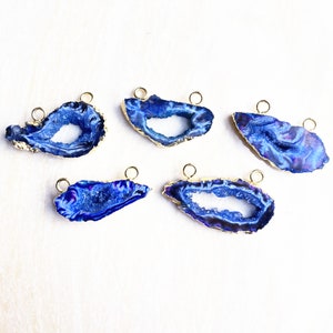 Blue Agate Druzy Occo Geode Slice Pendant Connector With Electroplated ...
