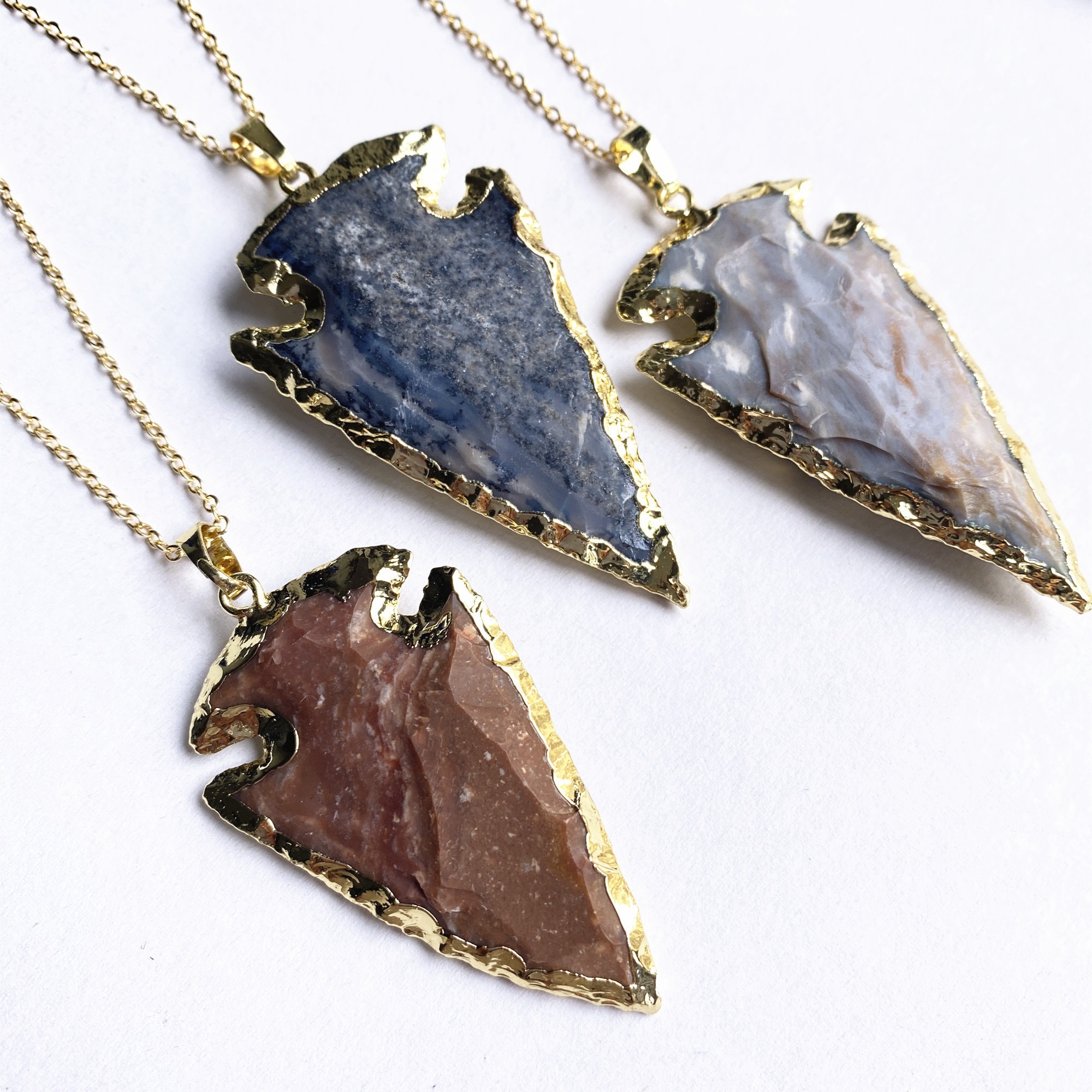 Large Jasper Arrowhead Arrow Head Pendant Charm With Gold | Etsy