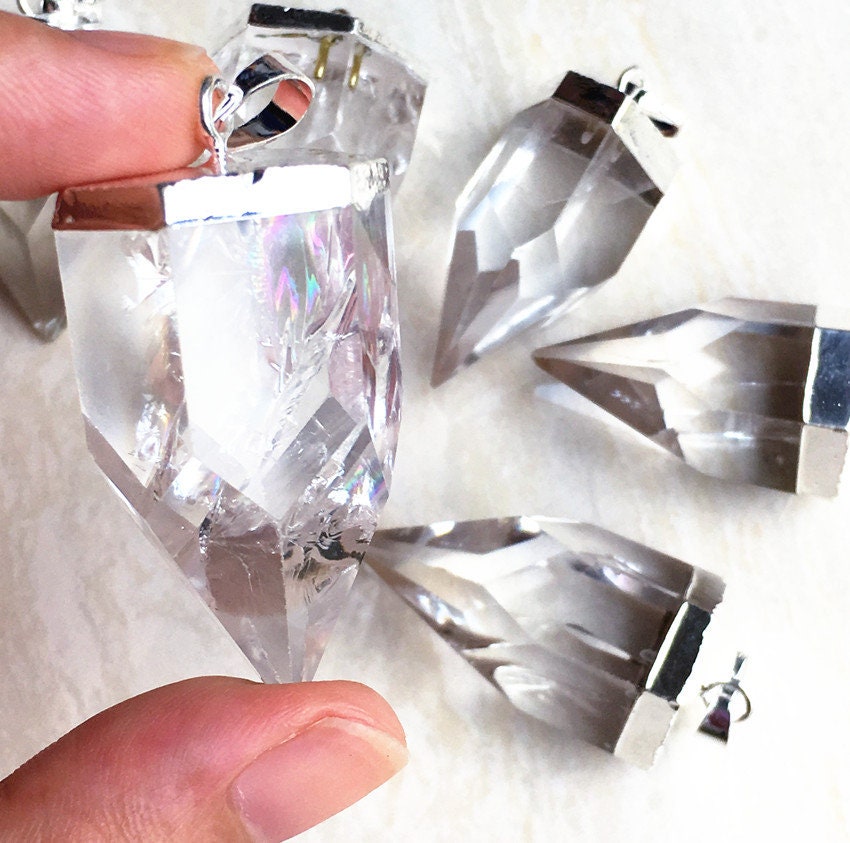 Natural Crystal Quartz Petite Spike Charm Pendant With Silver - Etsy