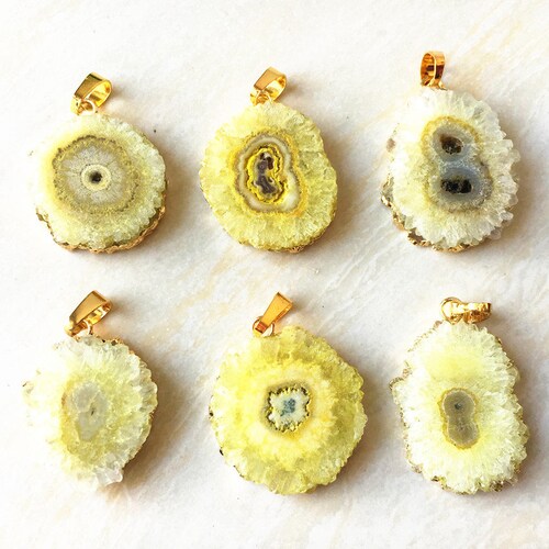 Mystical Yellow Geode Slice Druzy Crystal Gemstone With 24k - Etsy