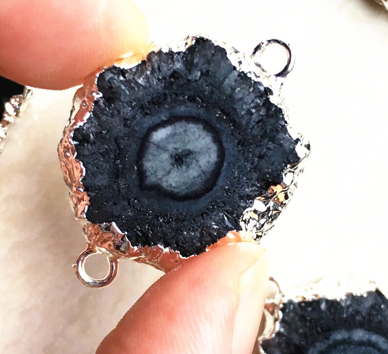 Mystical Black Geode Slice Druzy Crystal Gemstone with Double | Etsy