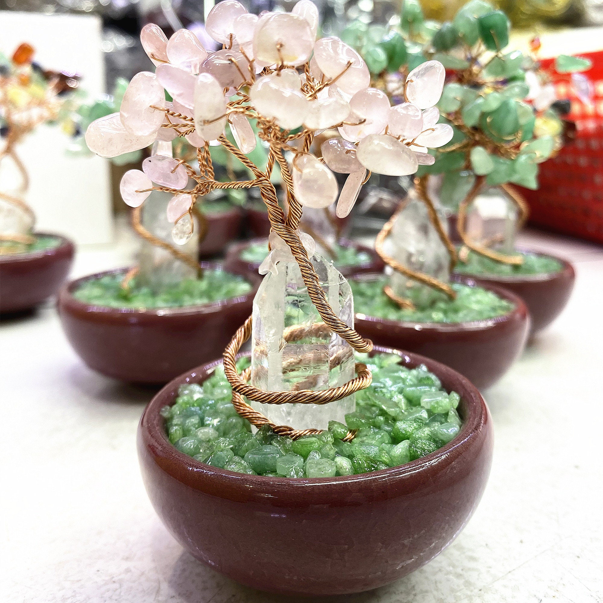 Bonsai Gemstone Tree, Raw Clear Quartz Hexagon Prism With Crystal Wire ...