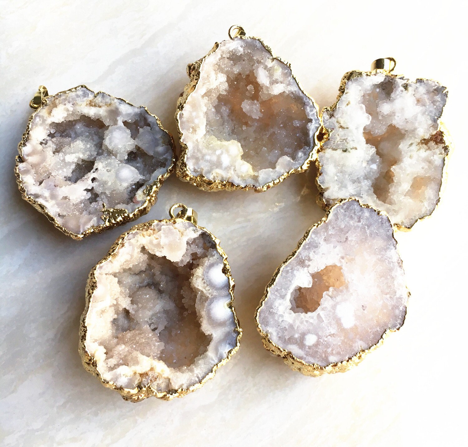 Sparkle Geode Agate Druzy Druzzy Pendant Charm With Gold - Etsy
