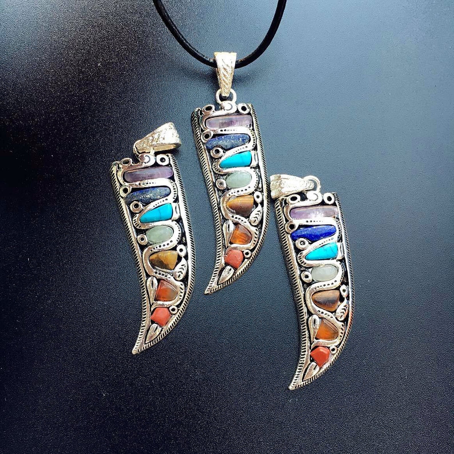 New Arrival! Tibetan Silver Horn Pendant Charm With 7 Chakra Healing ...