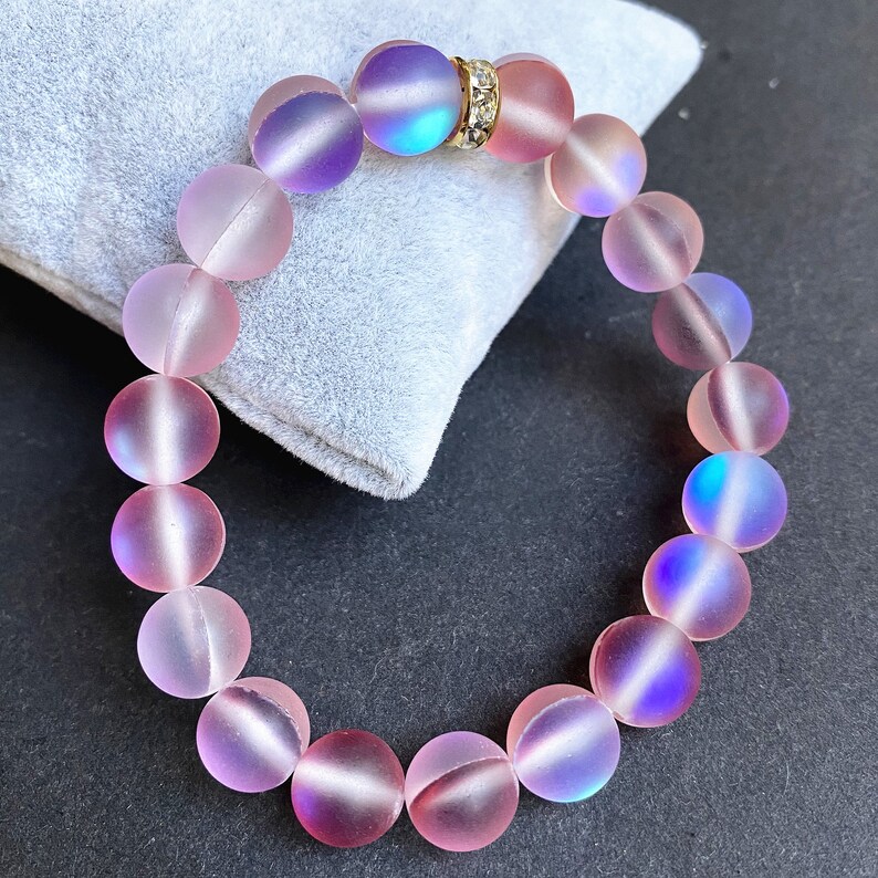 10 Colors for Choose, Mermaid Aura Glass Beaded Bracelets, 10MM Frosted Glass Crystal Elastic ...