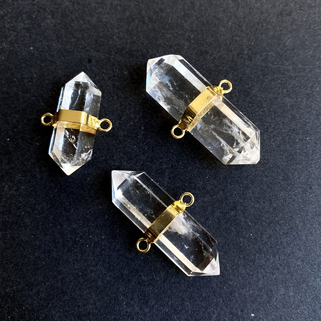 Crystal Quartz Double Point Pendant Connector With Gold Electroplated ...