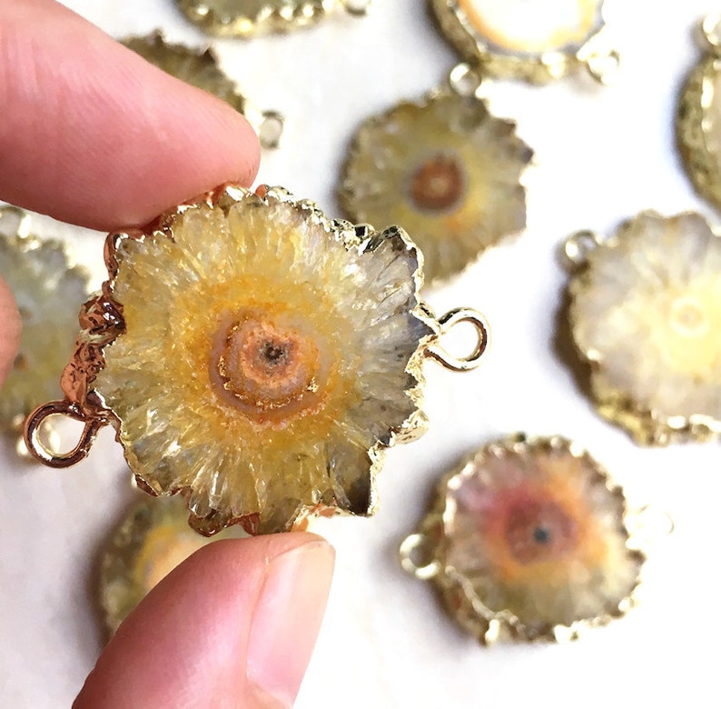 Mystical Yellow Geode Slice Druzy Crystal Gemstone With 24k ...