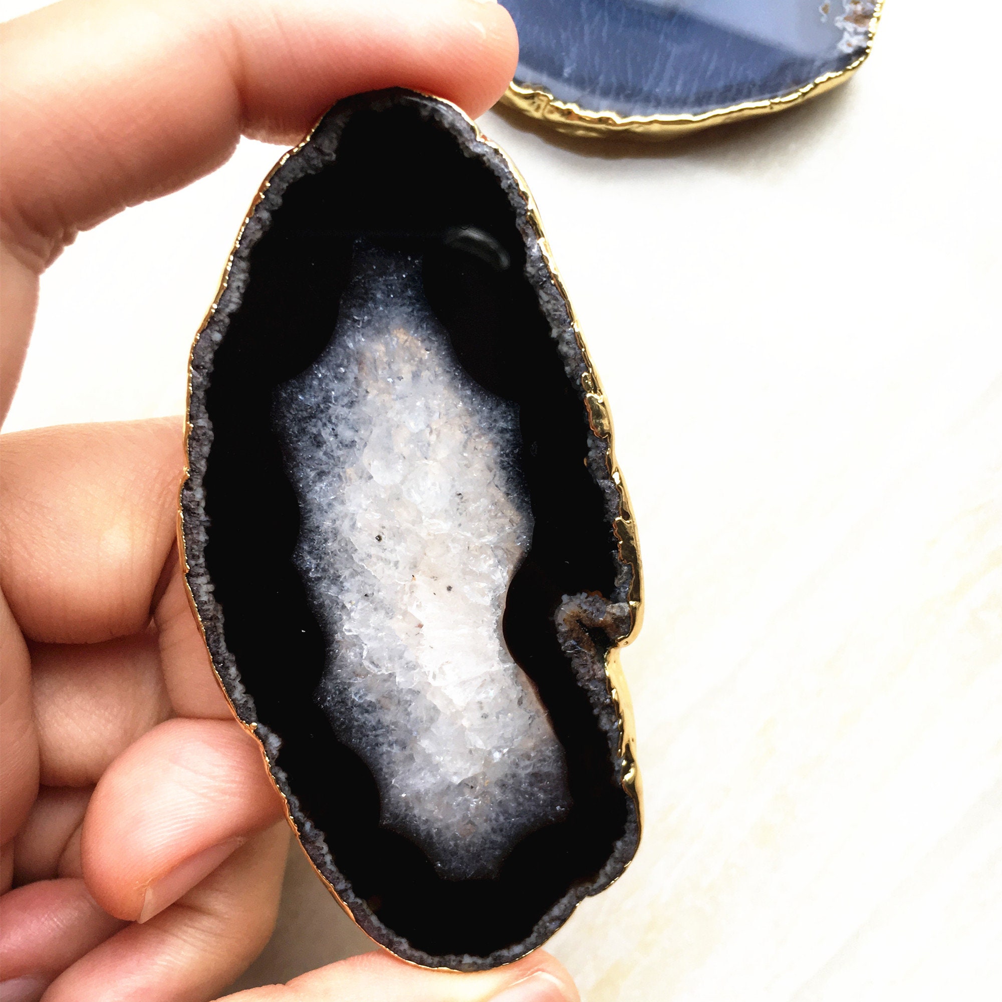 Agate Geode Slice, Large Geode Agate Slice Druzy With Gold ...