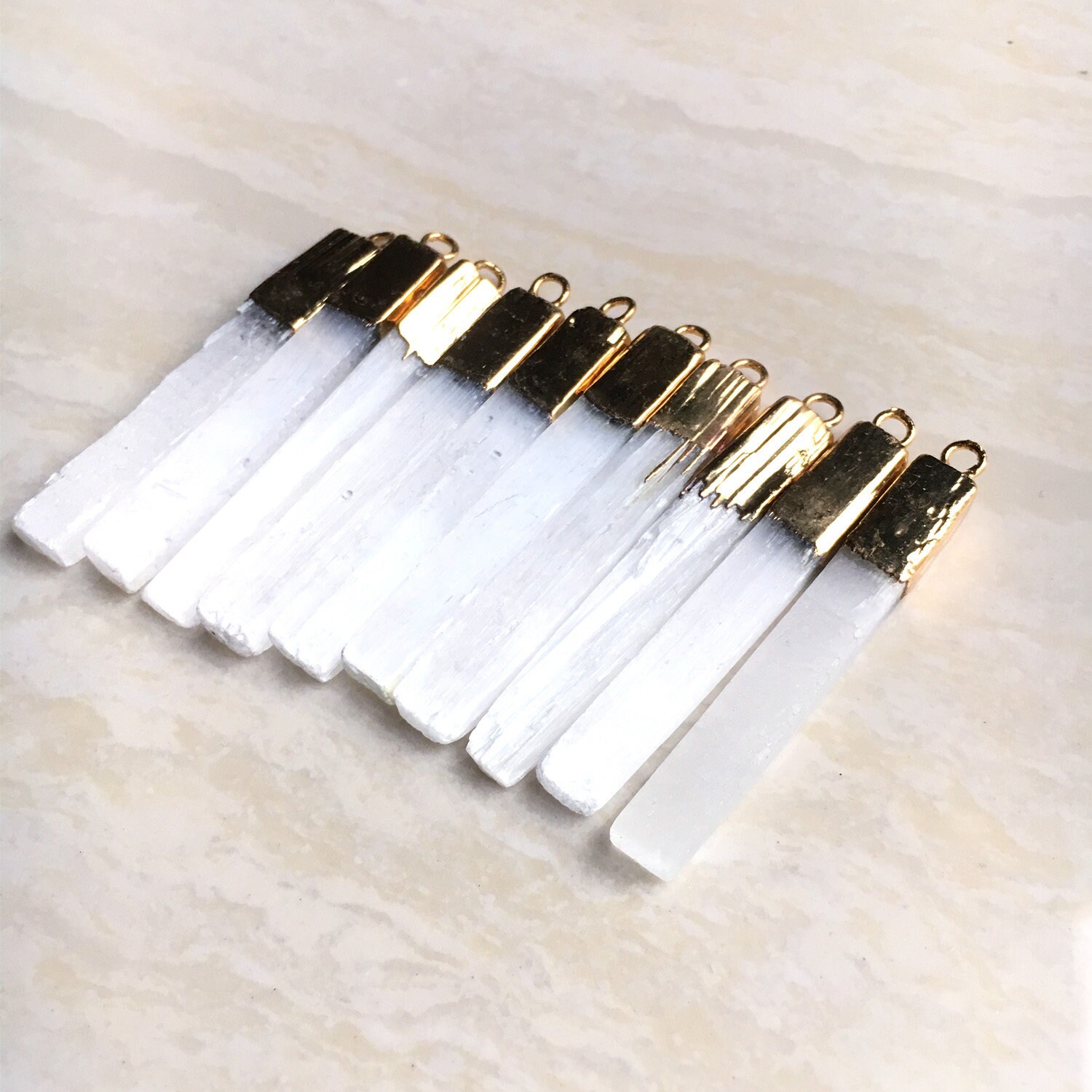 Thin Slender White Selenite Pendant // Selenite Earrings // | Etsy