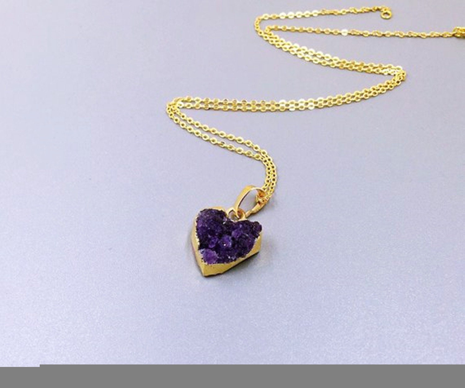 Natural Heart Amethyst Pendant Necklace Gold Heart Amethyst | Etsy