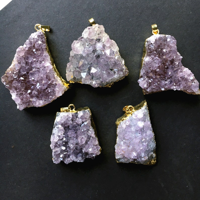 Raw Amethyst Necklace Gold Amethyst Druzy Natural Amethyst - Etsy