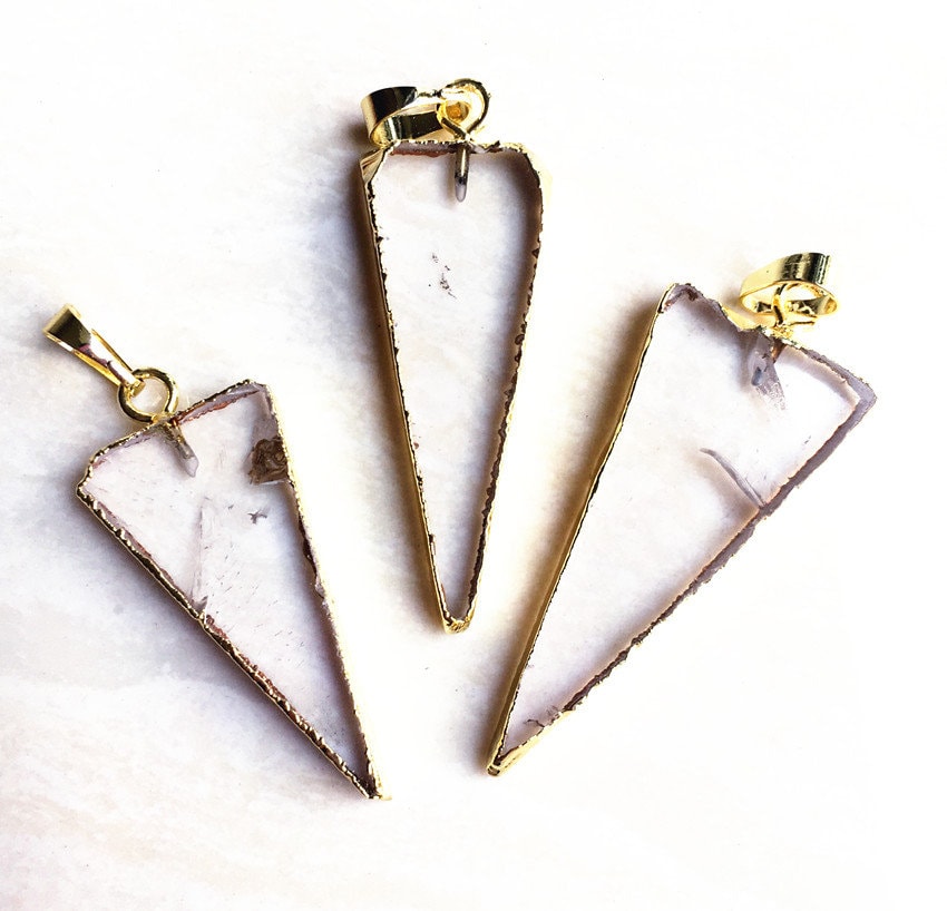 Natural Rock Quartz Triangle Pendant // Healing Gemstone | Etsy