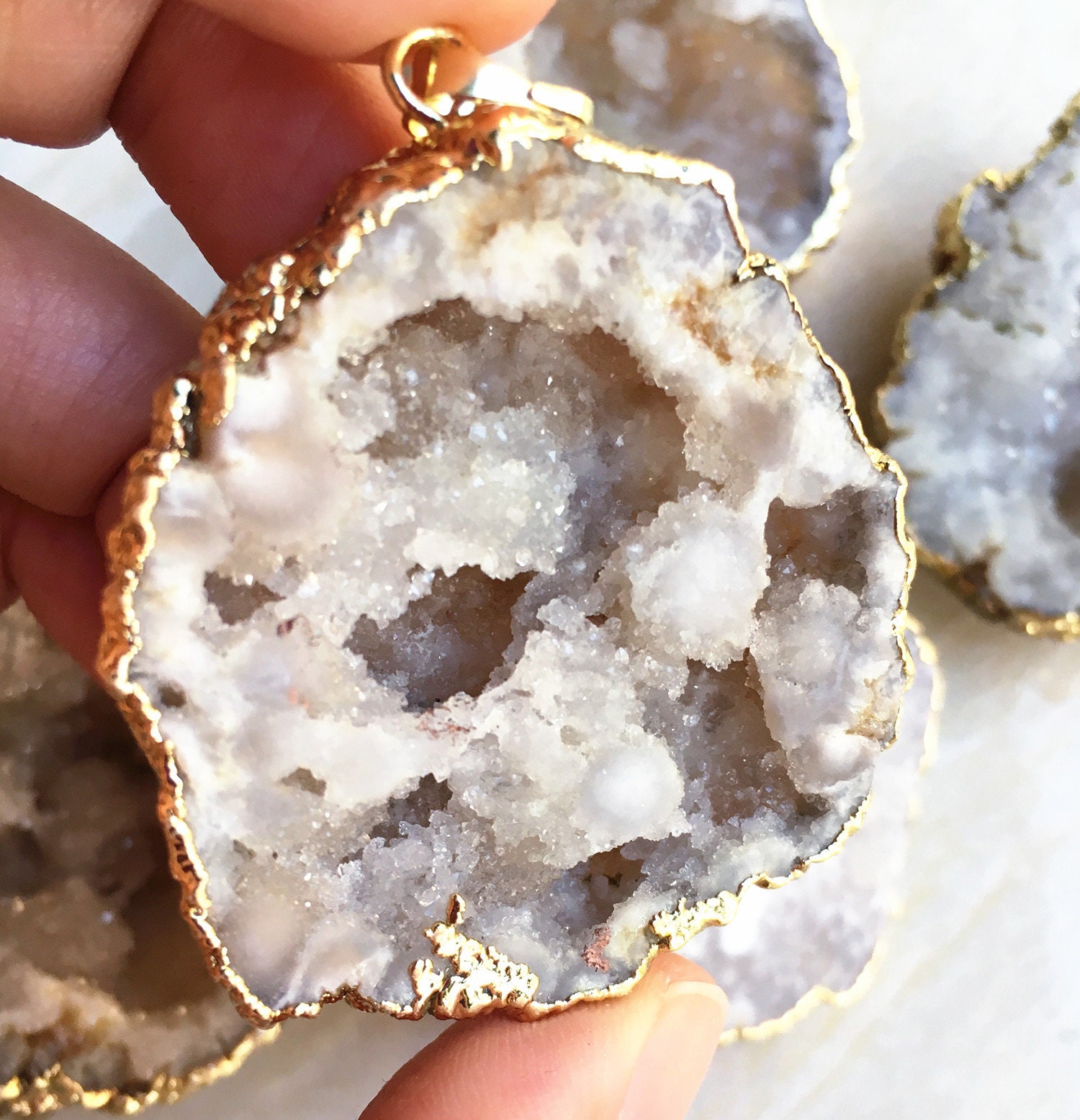 Sparkle Geode Agate Druzy Druzzy Pendant Charm With Gold - Etsy