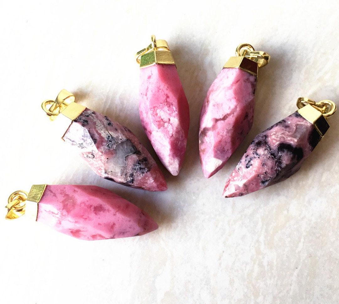 Natural Faceted Rhodonite Stone Pendant // Rose Stone Gemstone Point ...