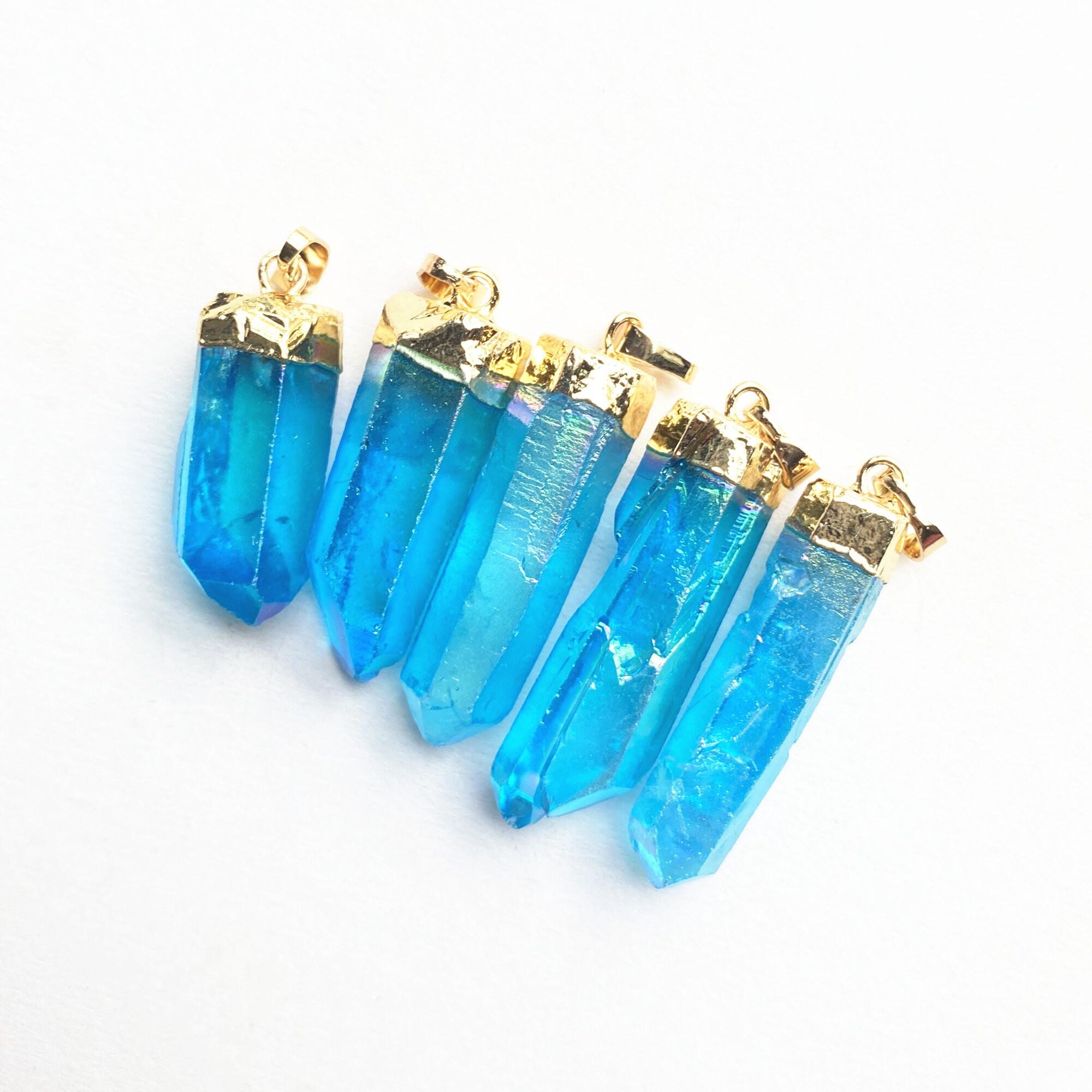 Blue Crystal Quartz Point Pendant Green Angel Aura Quartz - Etsy