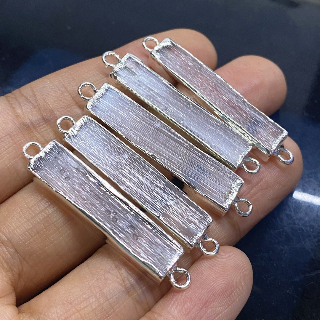 Polished White Selenite Rectangle Connector // White Selenite Slice ...
