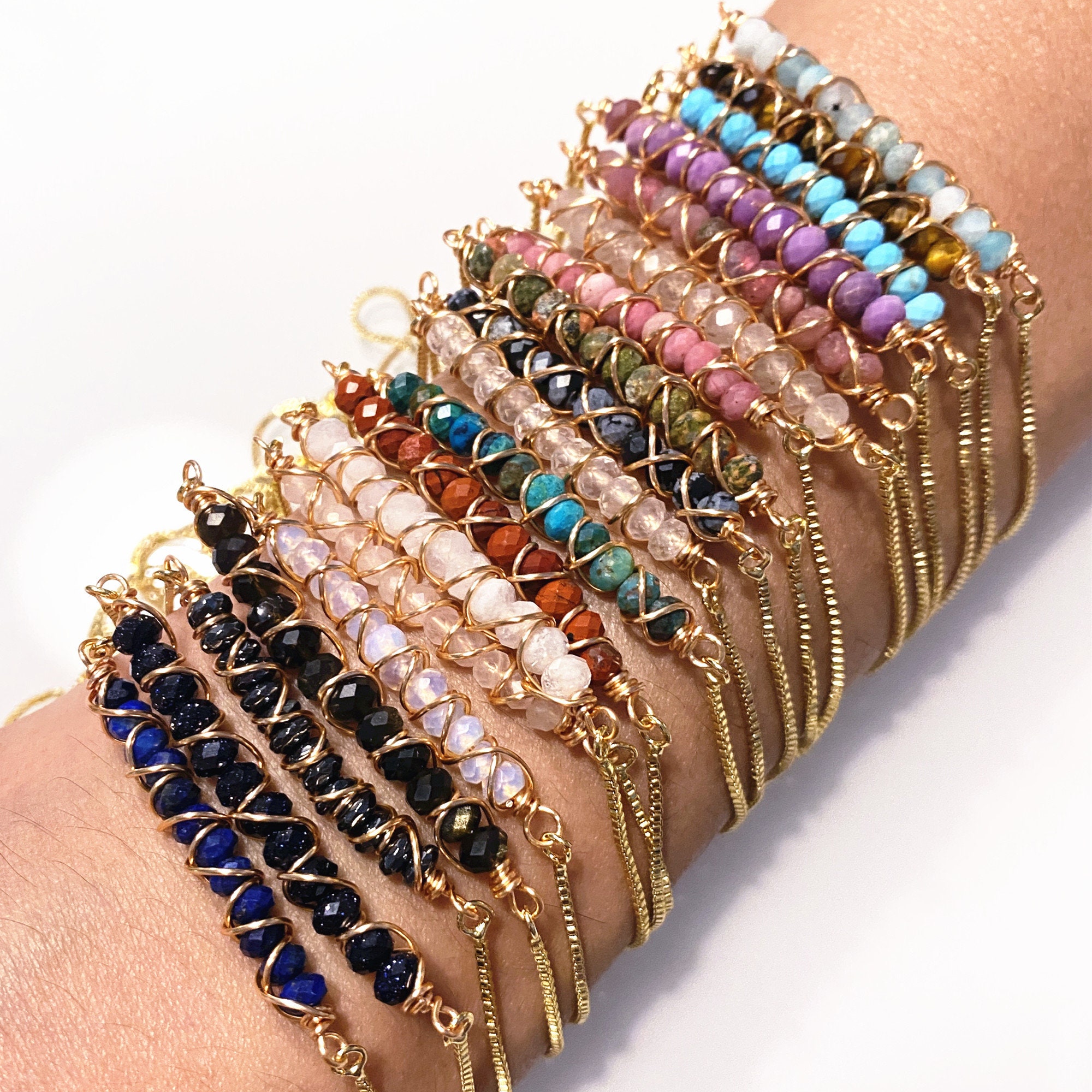 Gemstone Beaded Chain Bracelet Healing Crystal Quartz | Etsy